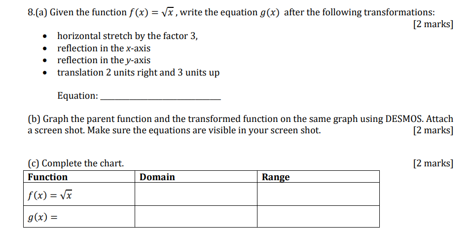 Solved 8.(a) Given the function f(x)=x, write the equation | Chegg.com