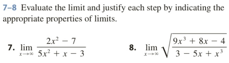 Solved 7-8 Evaluate the limit and justify each step by | Chegg.com