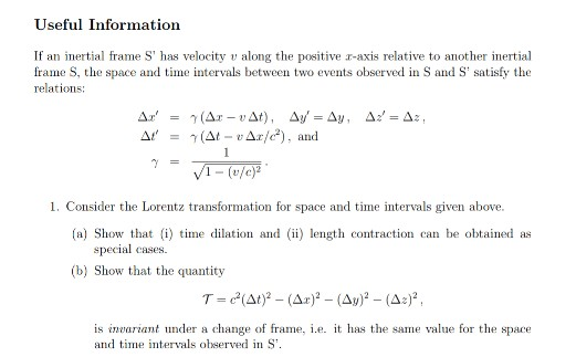Solved Useful Information If an inertial frame S' has | Chegg.com