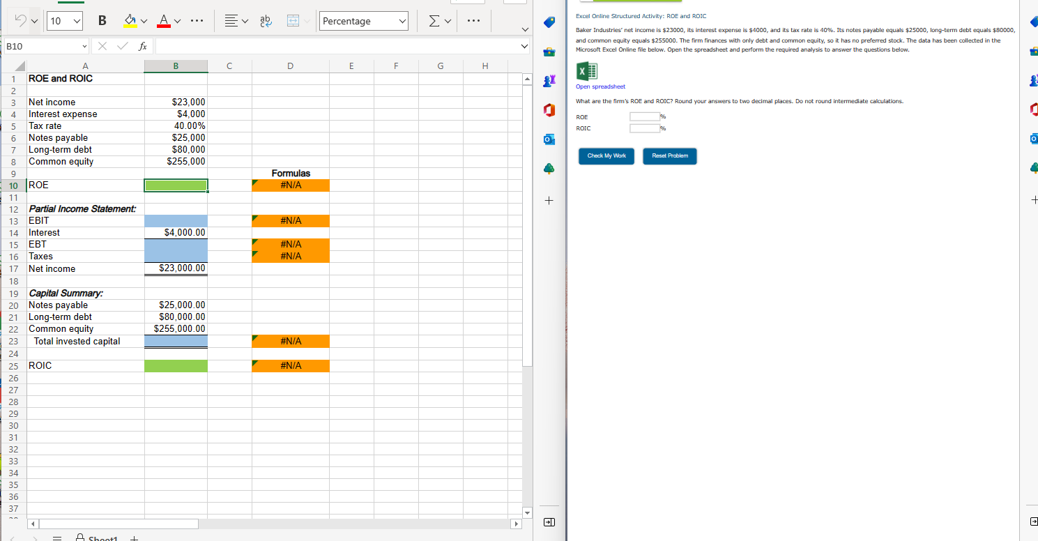 Solved Excel Online Structured Activity: ROE and ROIC Baker | Chegg.com