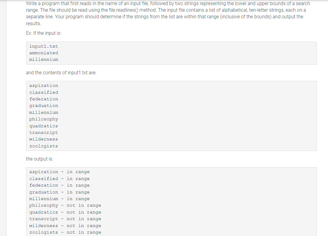 Solved 9.19 LAB: Words in a range (lists) Write a program | Chegg.com