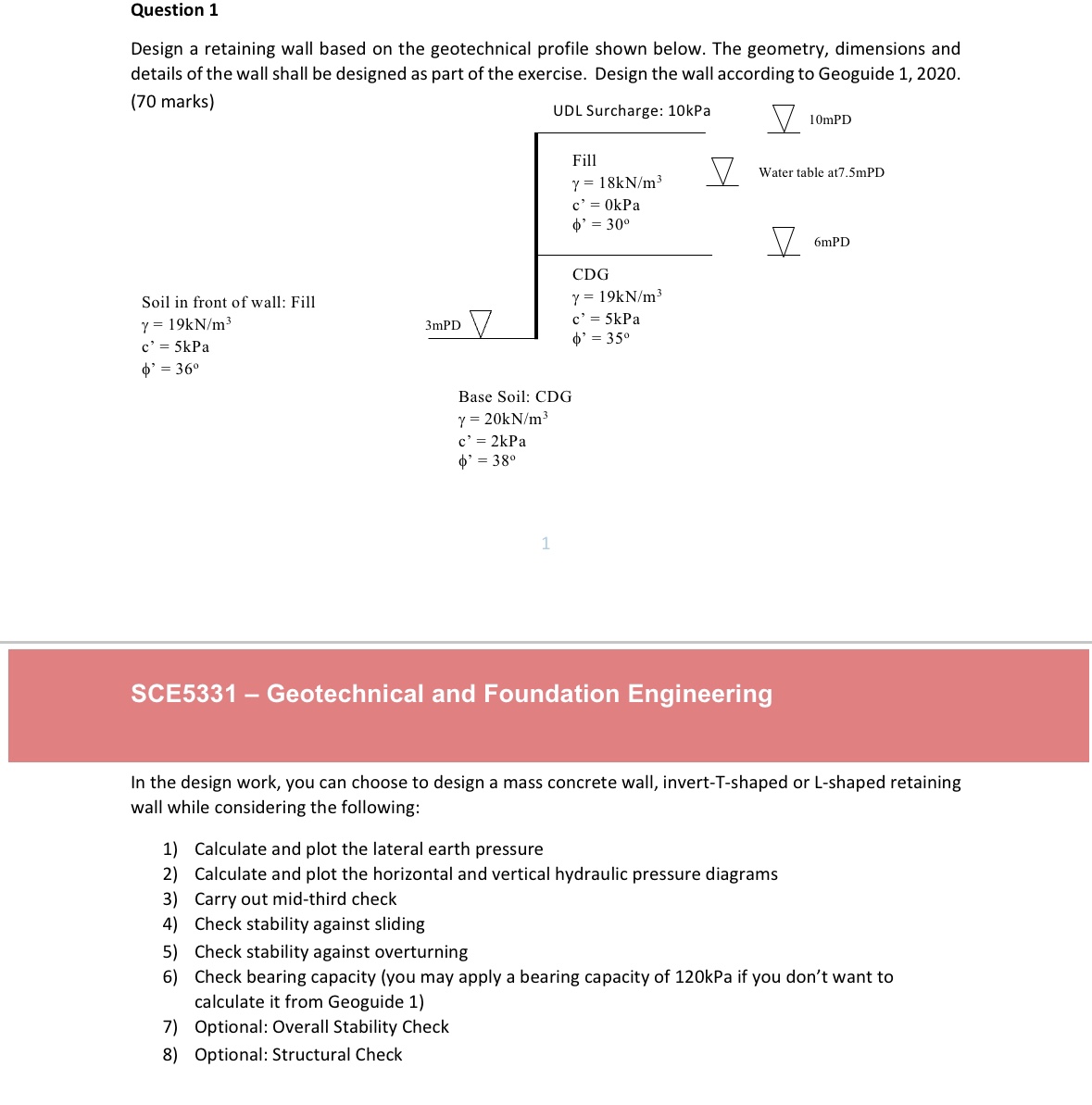 Solved Design a retaining wall based on the geotechnical | Chegg.com