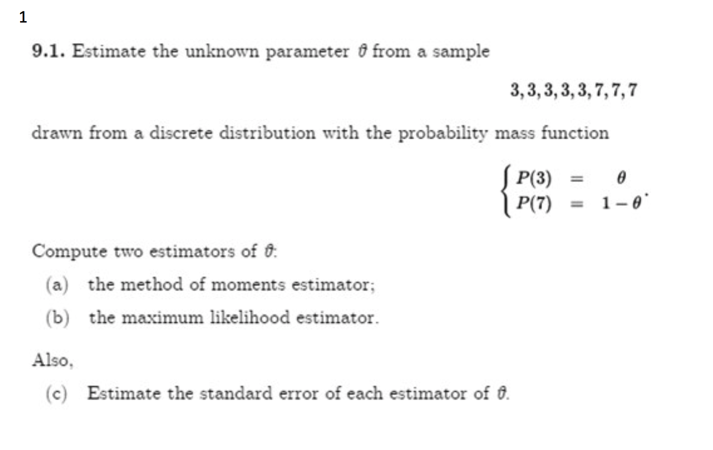 Solved 1 9.1. Estimate the unknown parameter 0 from a sample | Chegg.com