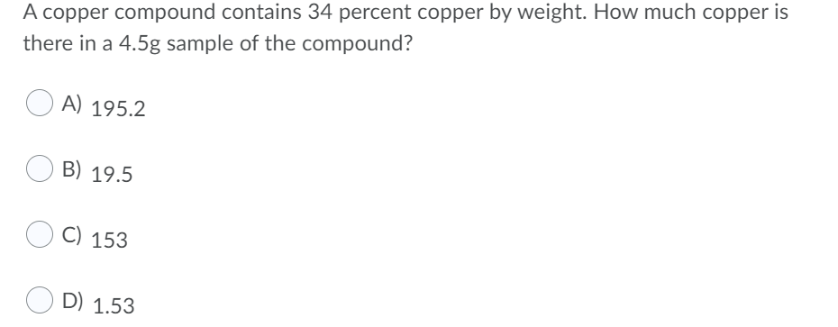 Solved A copper compound contains 34 percent copper by | Chegg.com