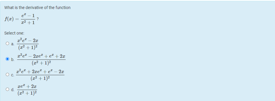 Solved What is the derivative of the function f(x)=x2+1ex−1? | Chegg.com