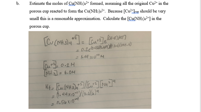 Solved b. Estimate the moles of Cu(NH3)42+ formed, assuming | Chegg.com