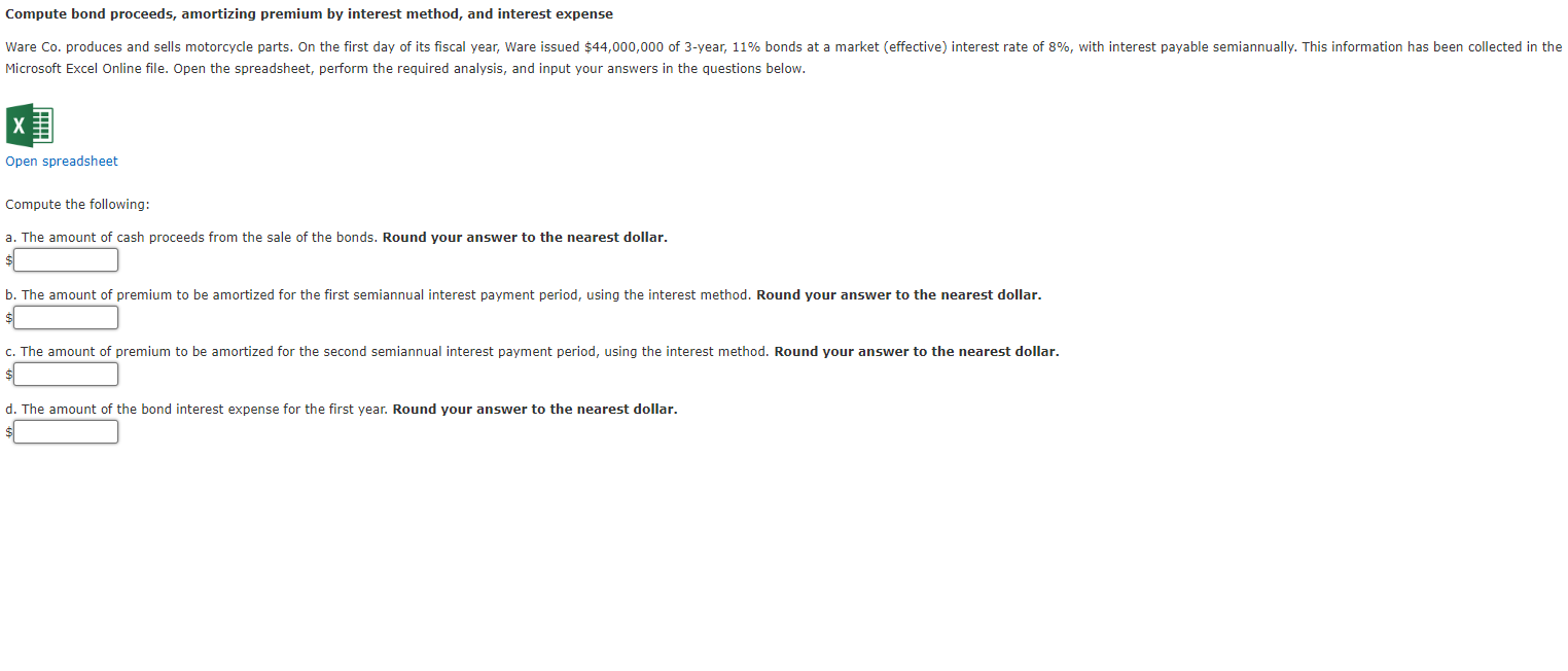 Solved Microsoft Excel Online file. Open the spreadsheet, | Chegg.com