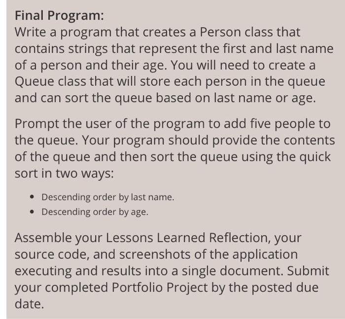 Solved Final Program: Write a program that creates a Person | Chegg.com