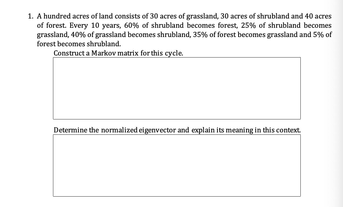 Solved A hundred acres of land consists of 30 acres of | Chegg.com