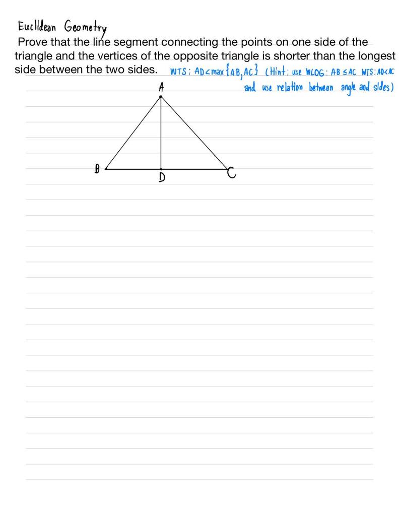 Solved Euclidean Geometry Prove that the line segment | Chegg.com