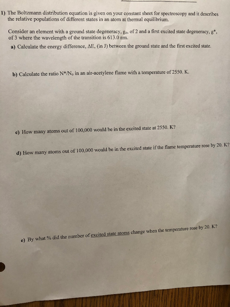 1) The Boltzmann distribution equation is given on | Chegg.com