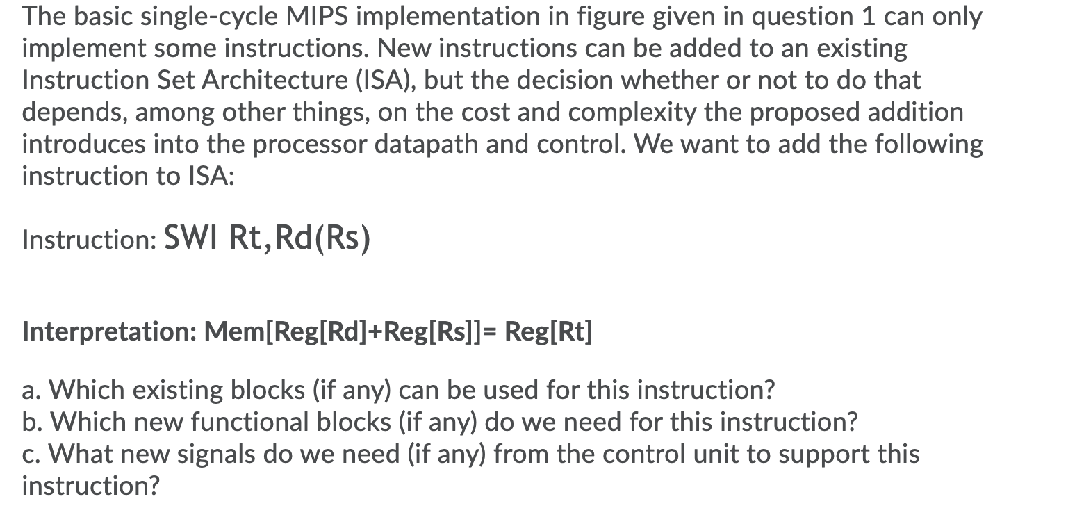 Solved The Basic Single Cycle Mips Implementation In Figure 