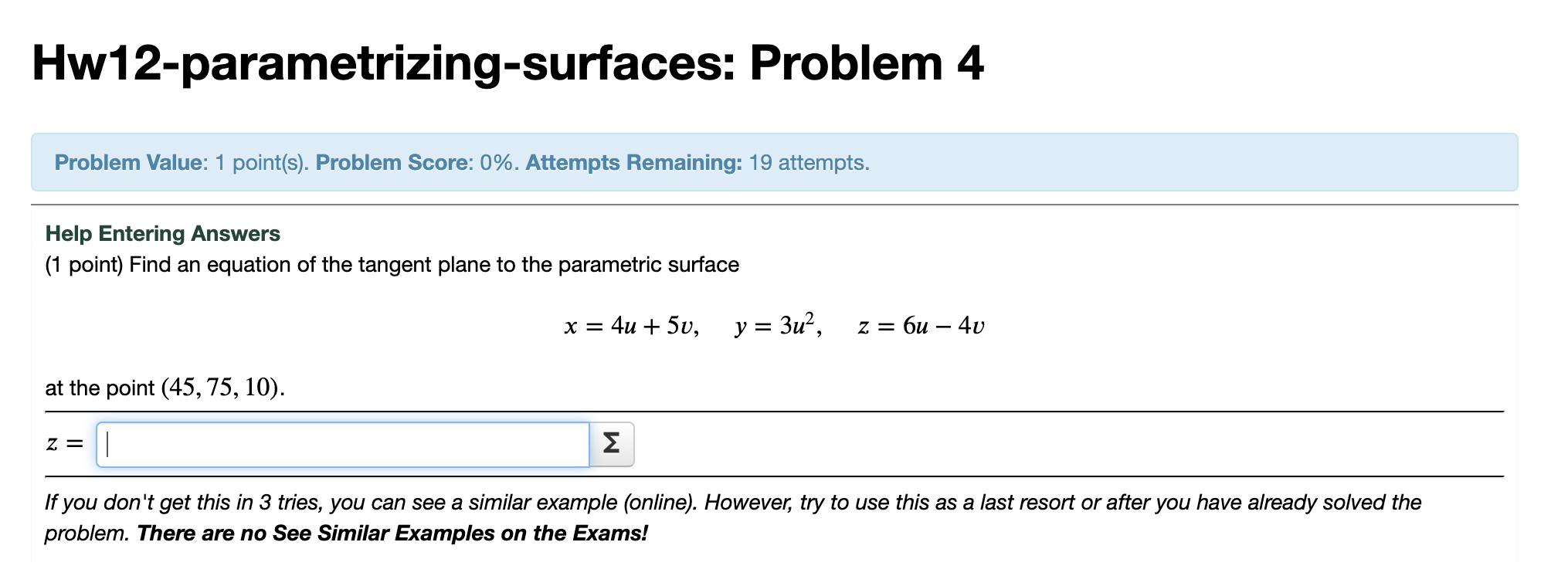 Solved Hw12-parametrizing-surfaces: Problem 4 Problem Value: | Chegg.com