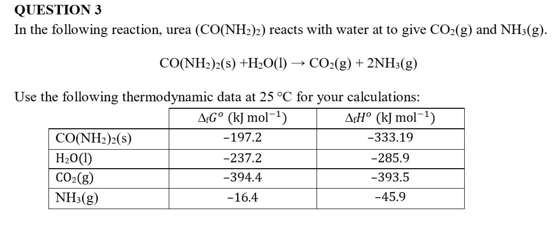 Solved QUESTION 3 In the following reaction, urea (CO(NH2)2) | Chegg.com