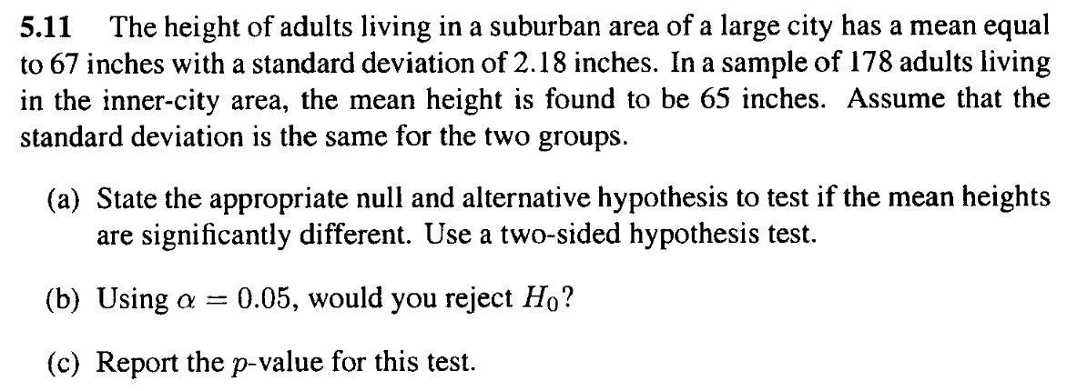 Solved 5.12 Suppose the mean height in the inner-city group | Chegg.com