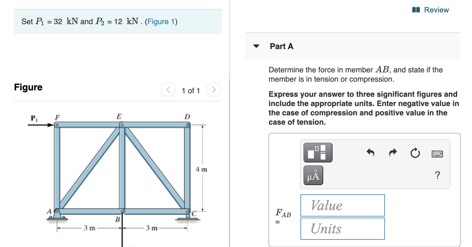 Solved n Review Set P1 = 32 kN and P2 = 12 kN. (Figure 1) | Chegg.com