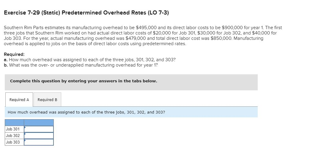 Solved Exercise 7-29 (Static) Predetermined Overhead Rates | Chegg.com