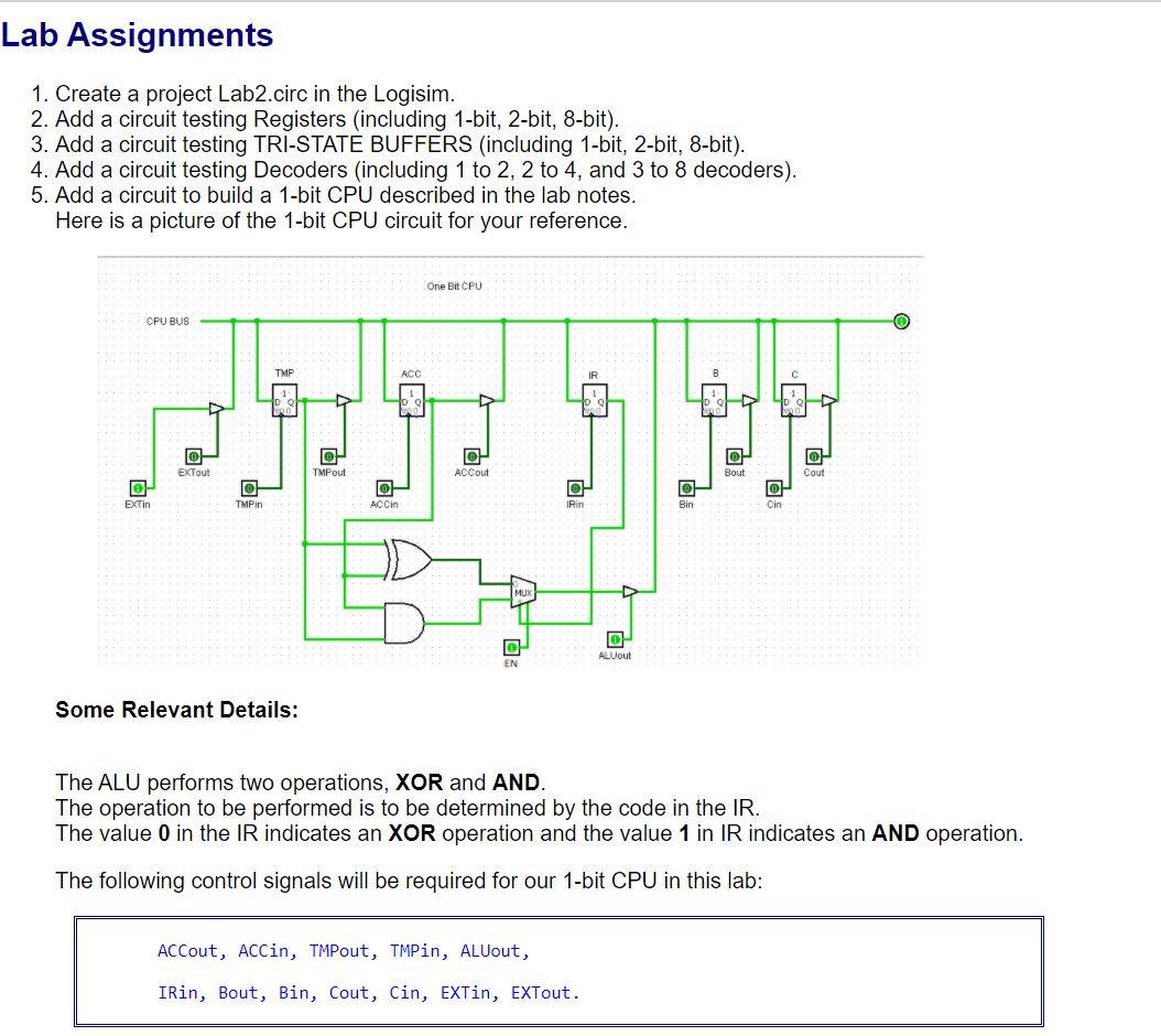 Lab Assignments 1. Create a project Lab2.circ in the | Chegg.com