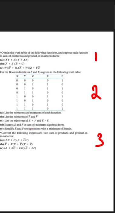 Solved Obtain The Truth Table Of The Following Functions