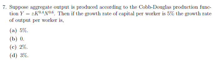 Solved 7. Suppose aggregate output is produced according to | Chegg.com