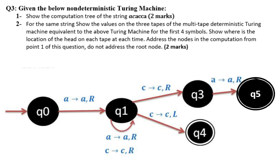 Solved Q3: Given the below nondeterministic Turing Machine: | Chegg.com