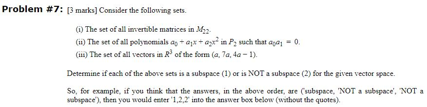Solved Problem #7: [3 marks] Consider the following sets. | Chegg.com