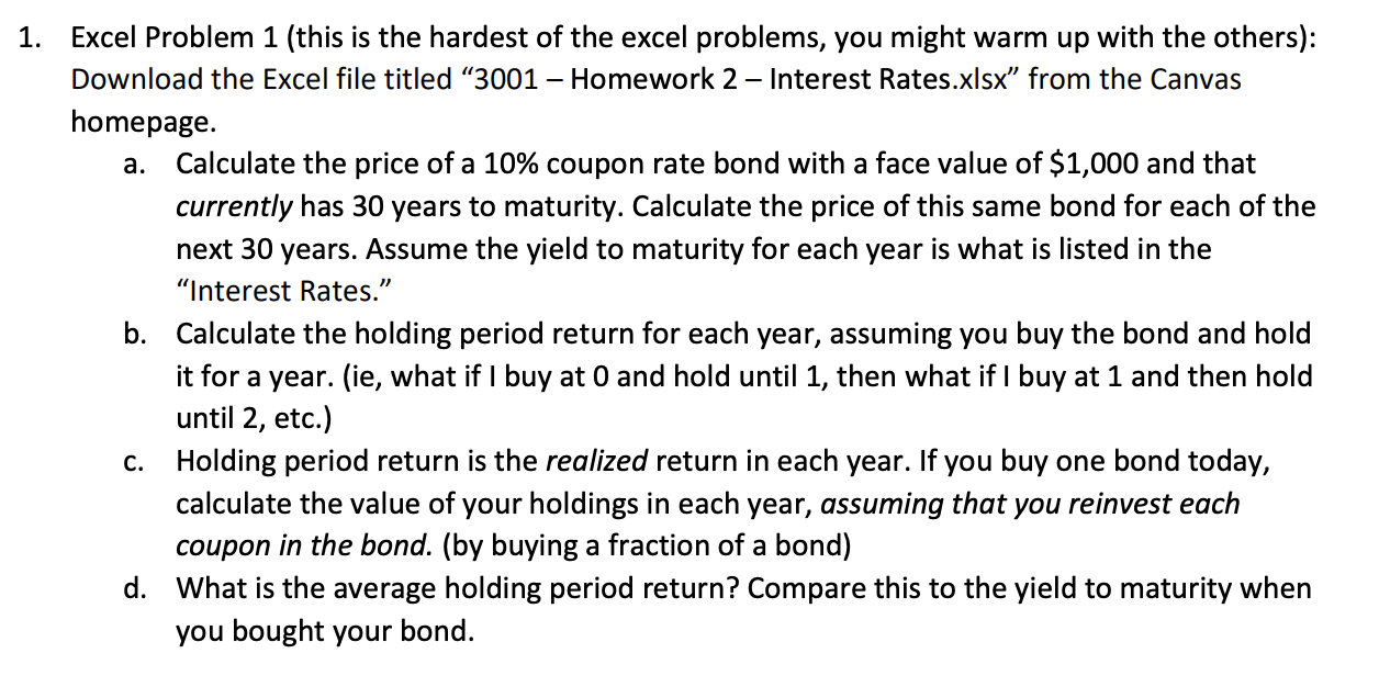 1. Excel Problem 1 (this is the hardest of the excel | Chegg.com