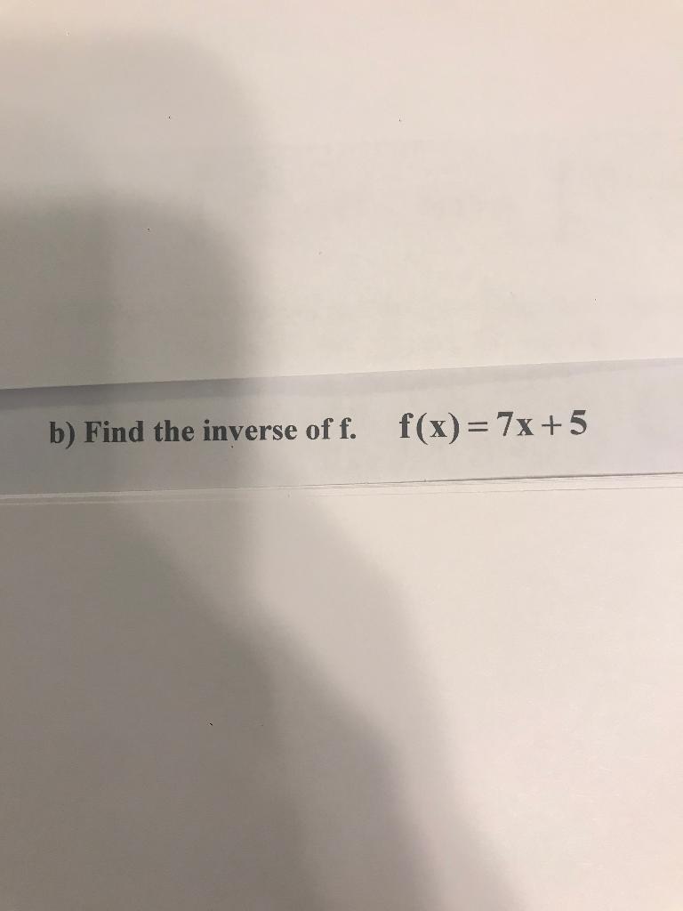Solved b) Find the inverse of f. f(x)= 7x + 5 | Chegg.com