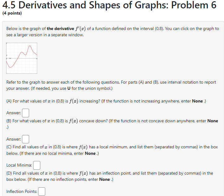 Solved 4.5 Derivatives and Shapes of Graphs: Problem 6 (4 | Chegg.com
