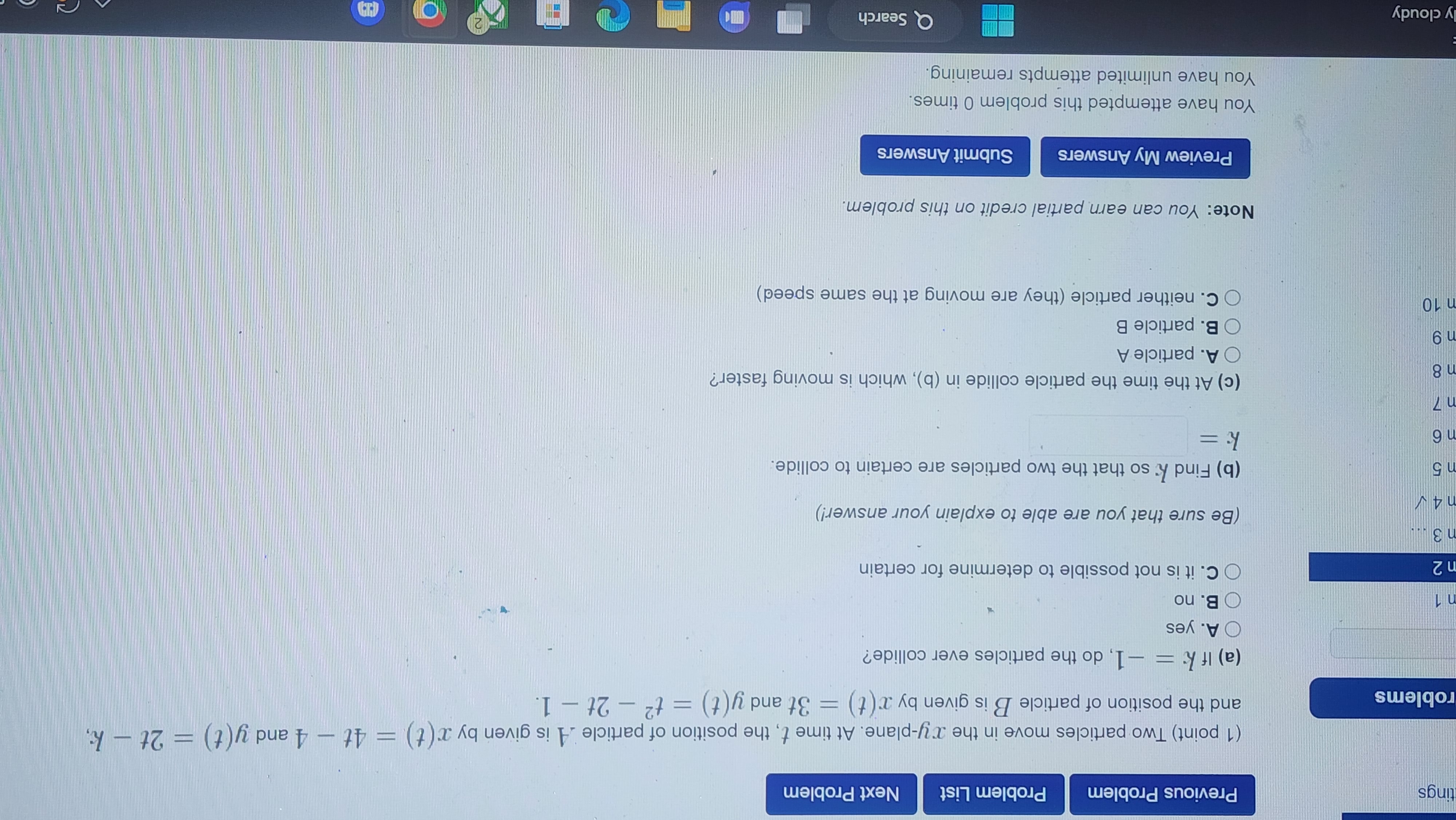 Solved (1 point) Two particles move in the xy-plane. At time | Chegg.com