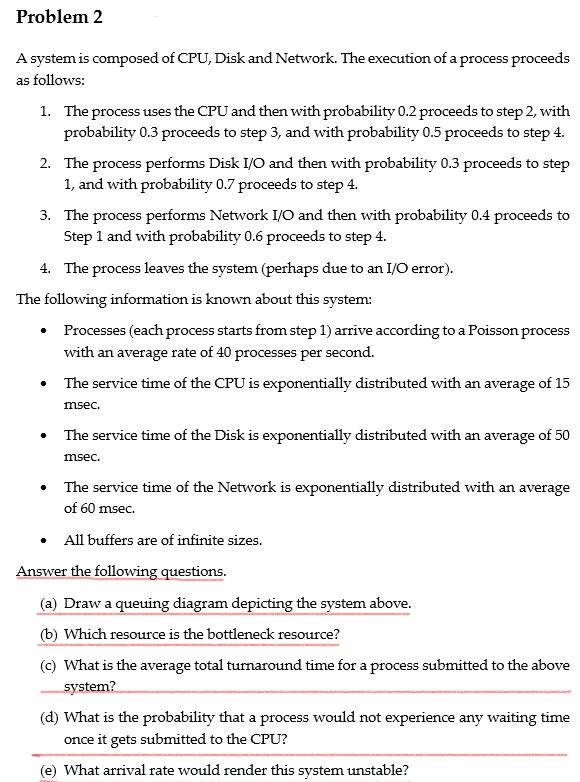 Problem 2 A system is composed of CPU, Disk and | Chegg.com