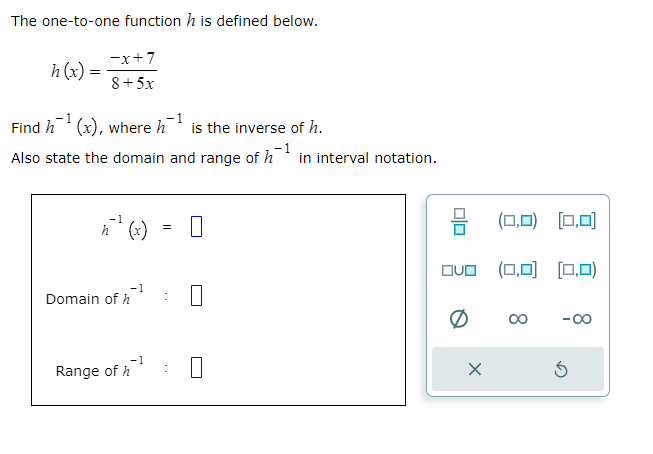 Solved The one-to-one function h ﻿is defined | Chegg.com