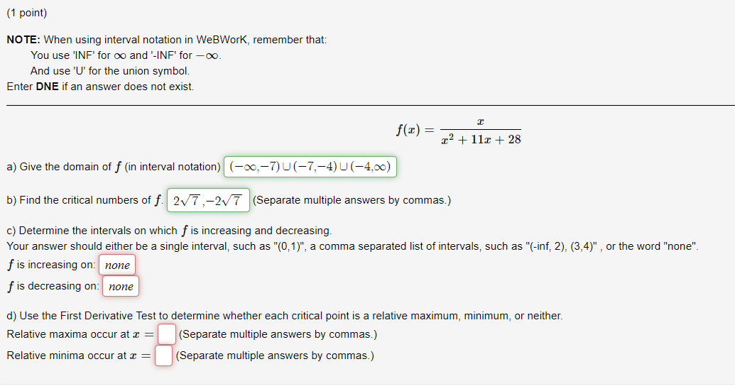 Solved (1 point) NOTE: When using interval notation in | Chegg.com
