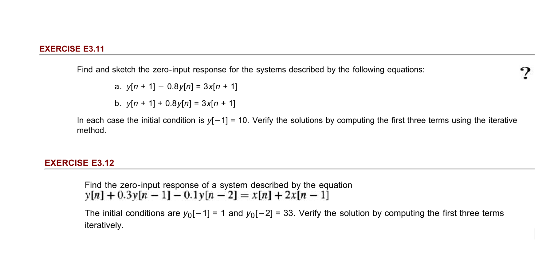 Solved EXERCISE E3.11 Find and sketch the zero-input | Chegg.com
