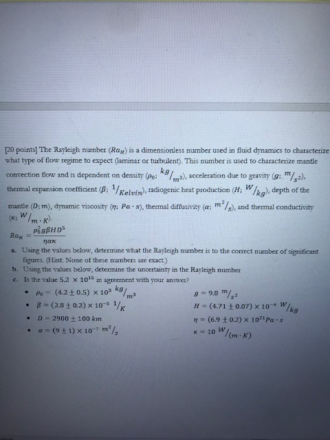 [20 points] The Rayleigh number (Ray) is a | Chegg.com