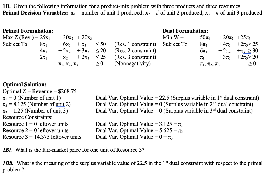 Solved 1B. Given the following information for a product-mix | Chegg.com