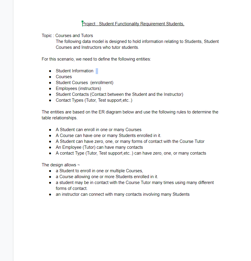 Project : Student Functionality Requirement Students. | Chegg.com
