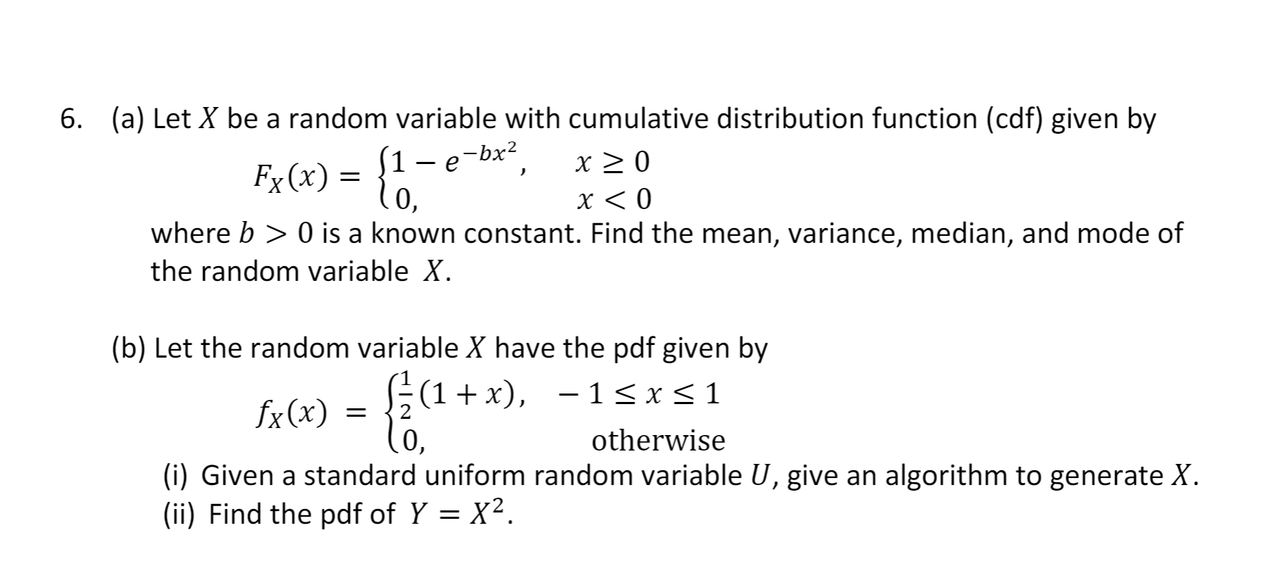 Solved 6. (a) Let X be a random variable with cumulative | Chegg.com