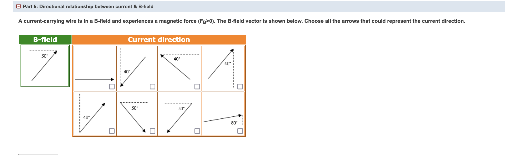 Solved Part 5: Directional relationship between current \& | Chegg.com