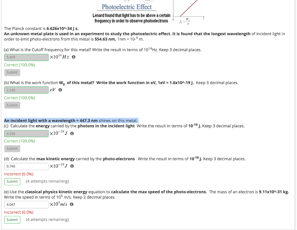 Solved Photoelectric Effect Lenard found that light has to | Chegg.com
