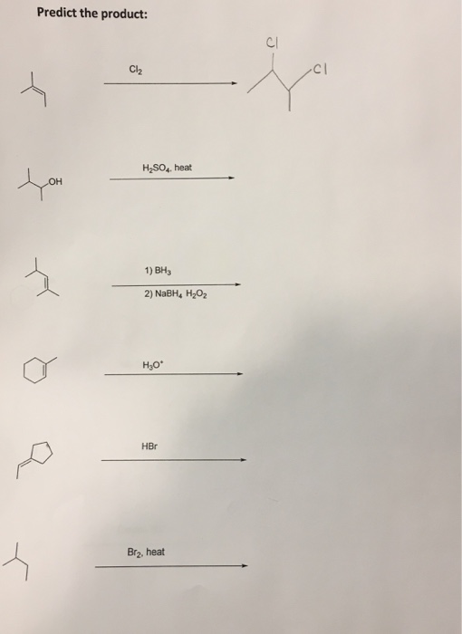 Solved Predict the product: cl Cl2 CI H2SO4. heat 1) BH3 2) | Chegg.com