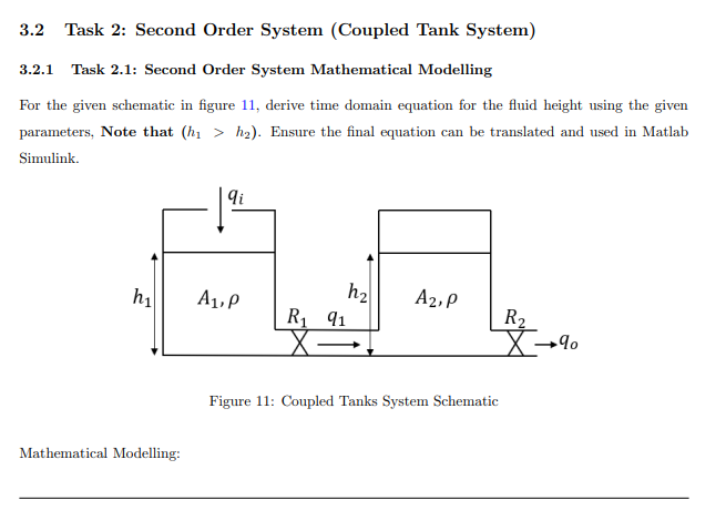 3.2 Task 2: Second Order System (Coupled Tank System) | Chegg.com