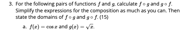 Solved For the following pairs of functions f and g, | Chegg.com
