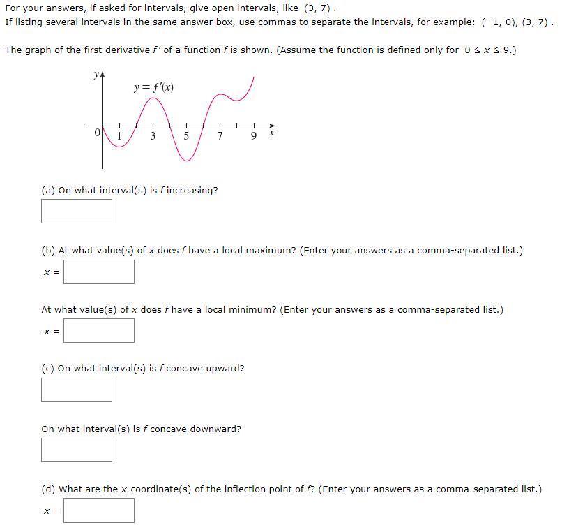 Solved For your answers, if asked for intervals, give open | Chegg.com