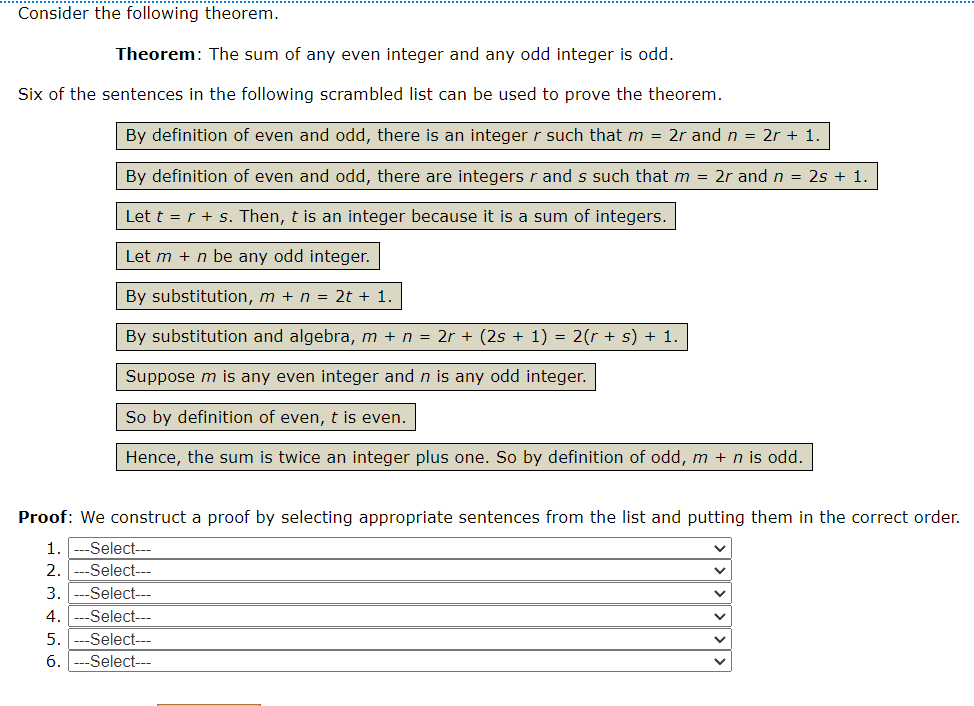 Solved Theorem: The sum of any even integer and any odd | Chegg.com