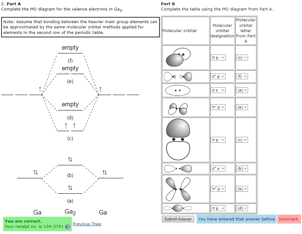 Solved 2. Part A Part B Complete the MO diagram for the | Chegg.com