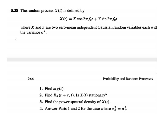Solved 5.38 The random process X(t) is defined by X(t) = X | Chegg.com