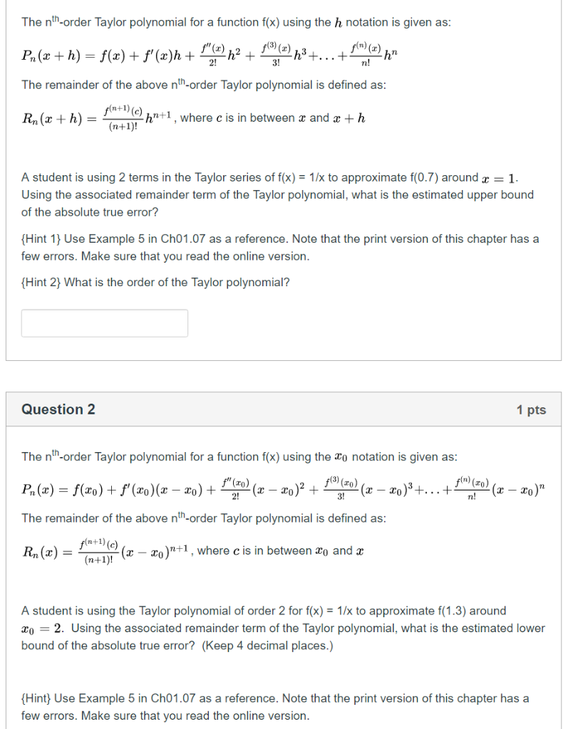 Solved 3! The nth-order Taylor polynomial for a function | Chegg.com