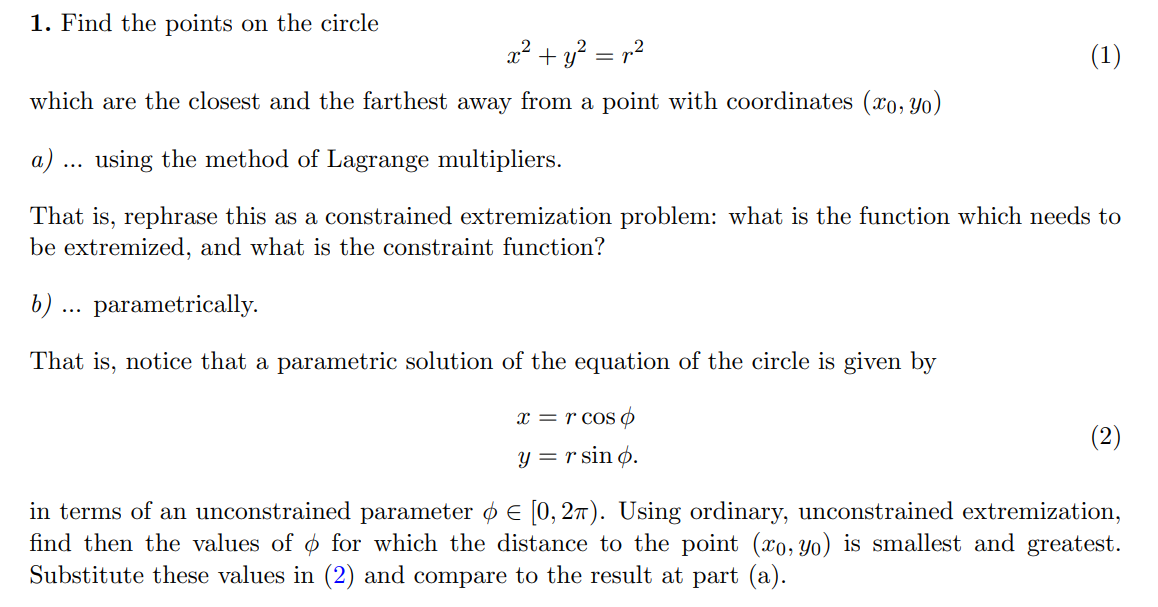 Solved 1. Find the points on the circle 22 + y² = p2 which | Chegg.com