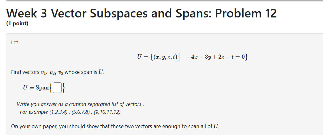 Solved Week 3 Vector Subspaces and Spans: Problem 12 (1 | Chegg.com